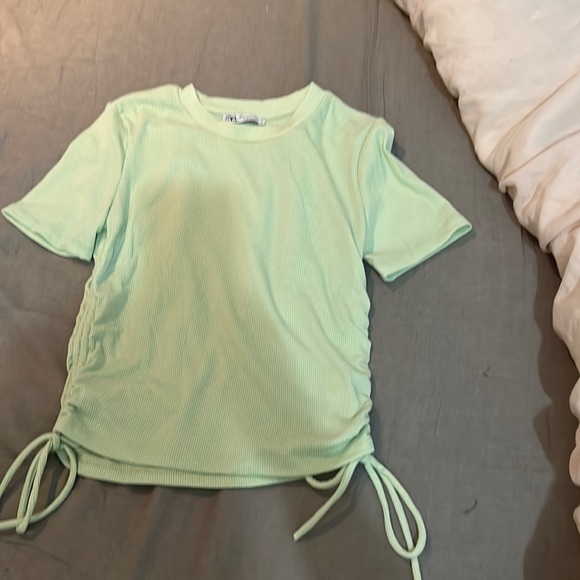 Zara | Tops | New Zara Ribbed Lime Green Top With Sinched Sides | Poshmark